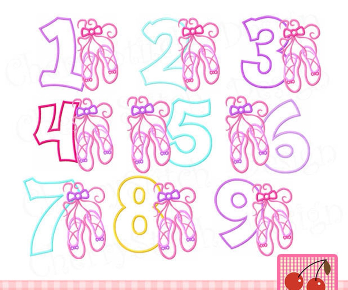 Ballet shoes numbers Birthday numbers Machine Embroidery | Etsy