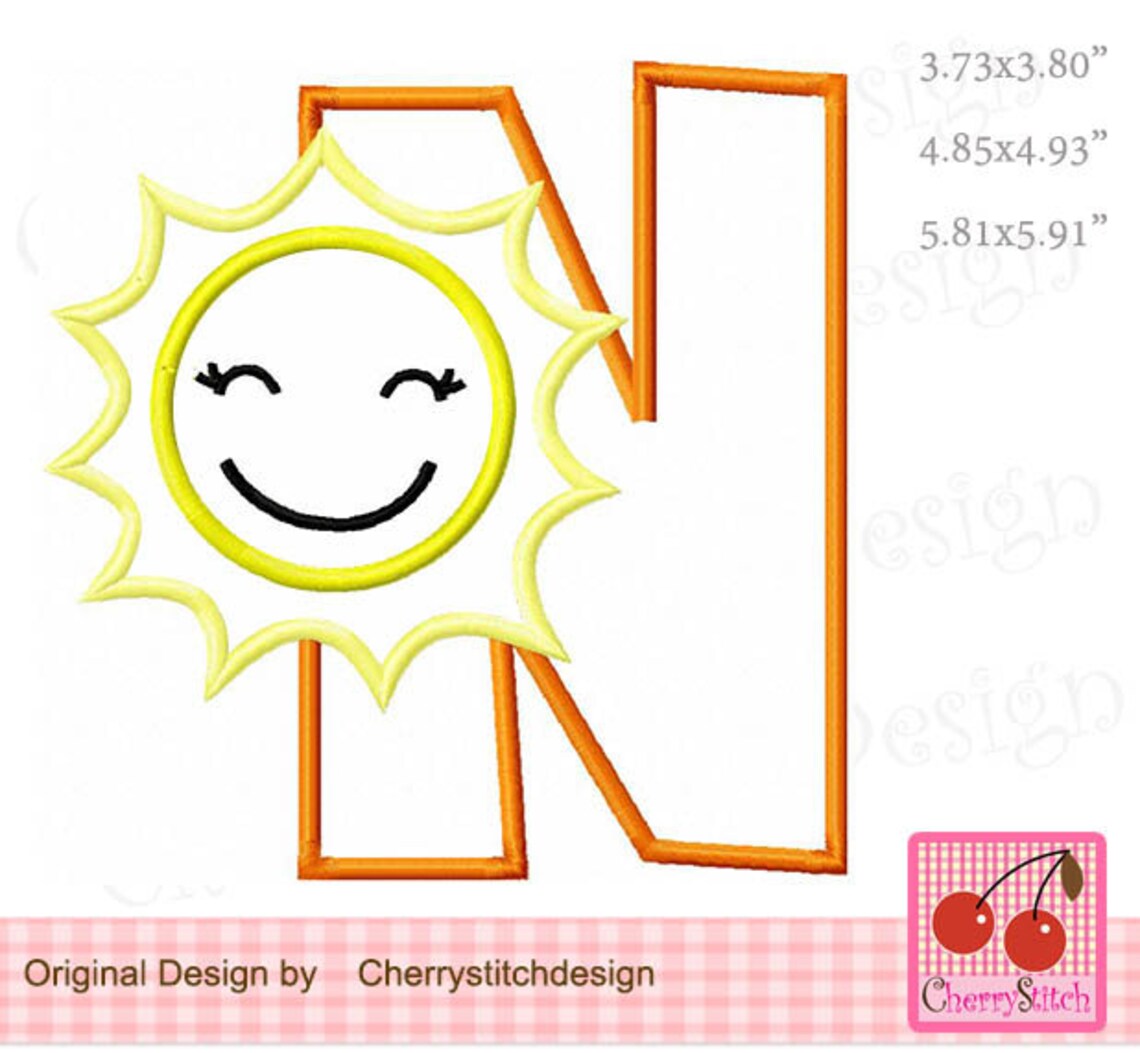 Sunshine Monogram N Letter N Sun Alphabet Embroidery Applique - Etsy
