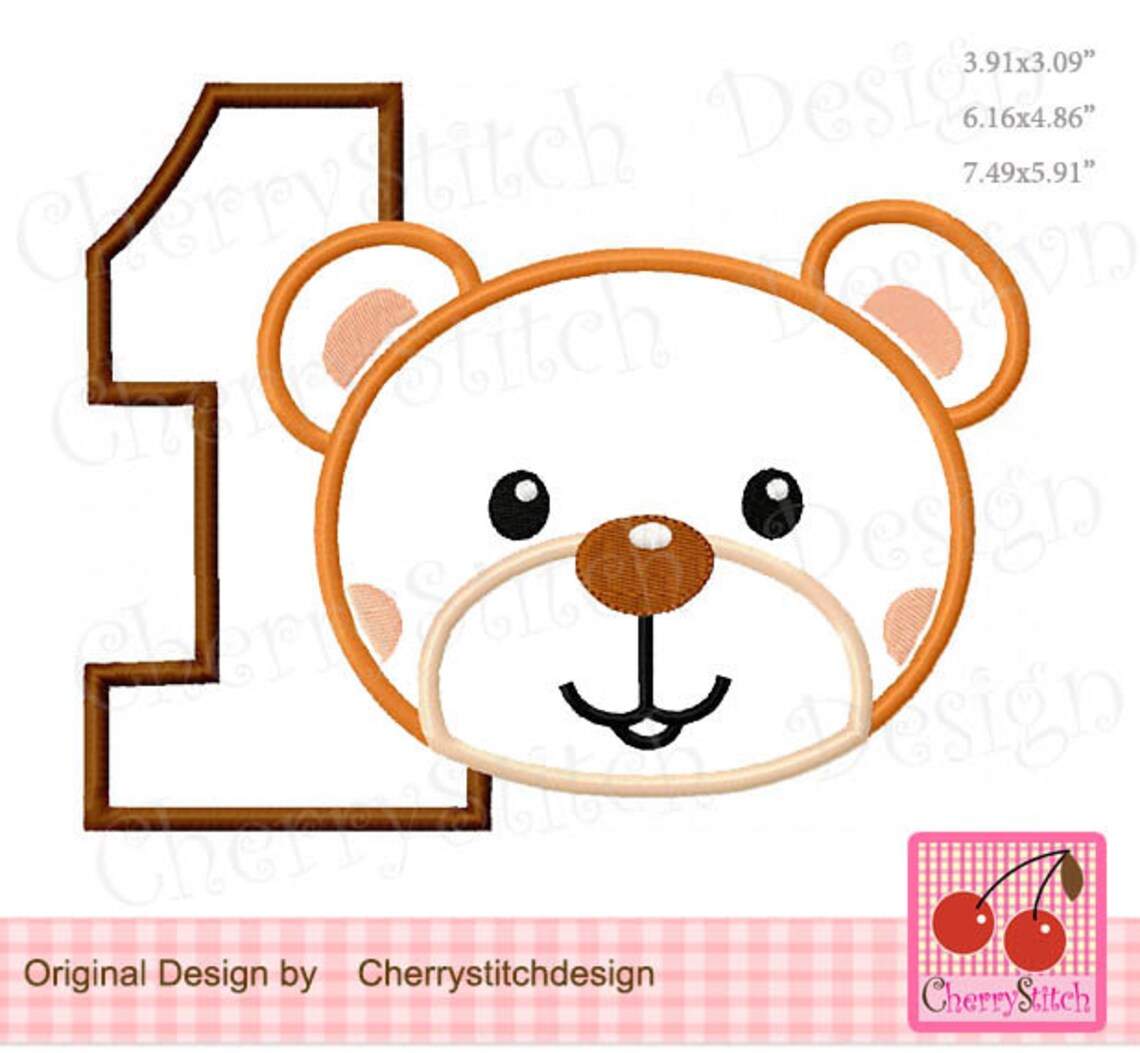 Number 1 With Bear Boy Bear Birthday Machine Embroidery - Etsy