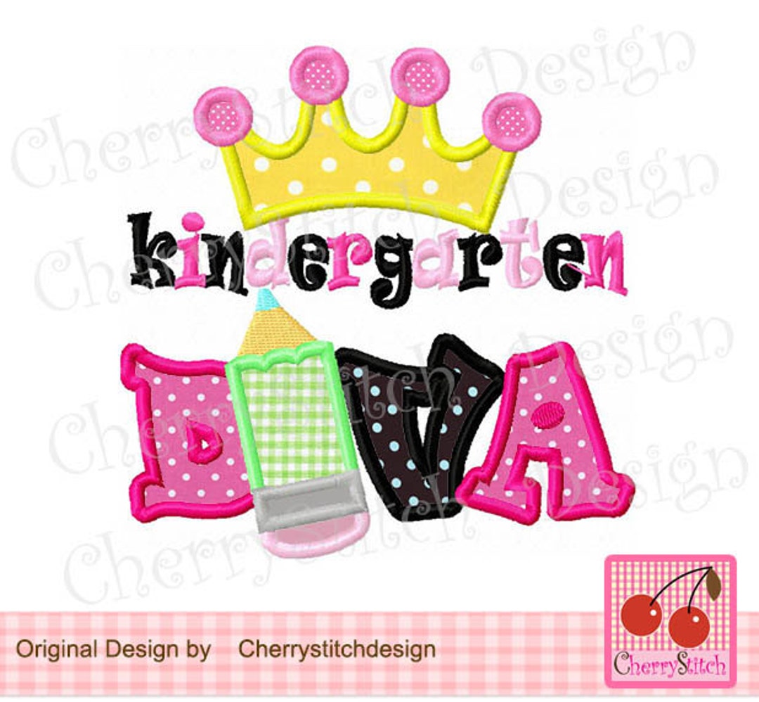 Kindergarten Diva Embroidery Design - Cute Applique Pattern - Etsy