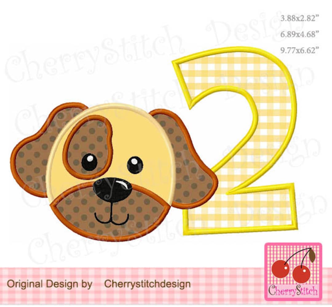 Puppy Number 2, Dog Number 2 Birthday Number 2 Machine Embroidery ...
