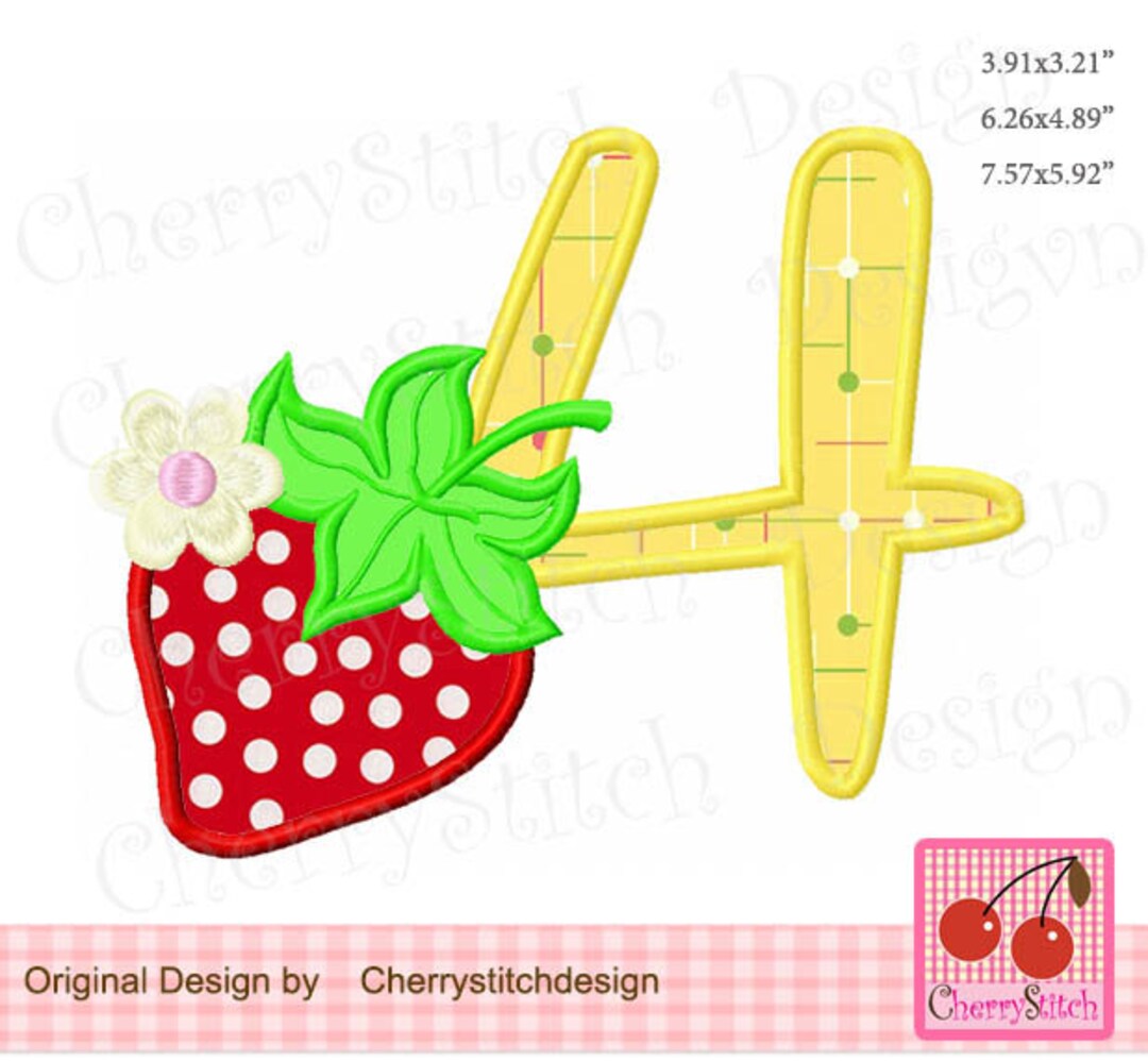 Strawberry Number 4 Machine Embroidery Applique - Etsy