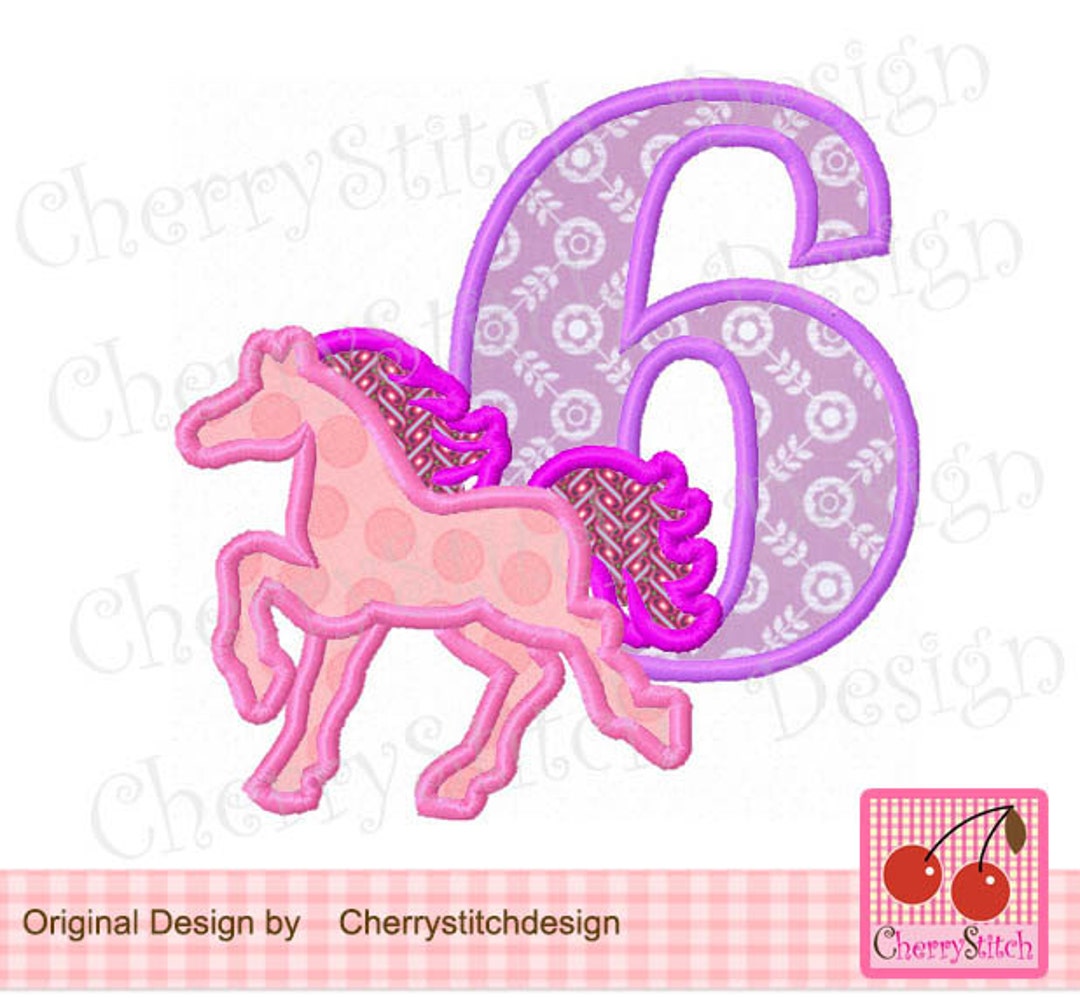 Embroidery Design Horse Silhouette Number 6 Birthday Machine Embroidery ...