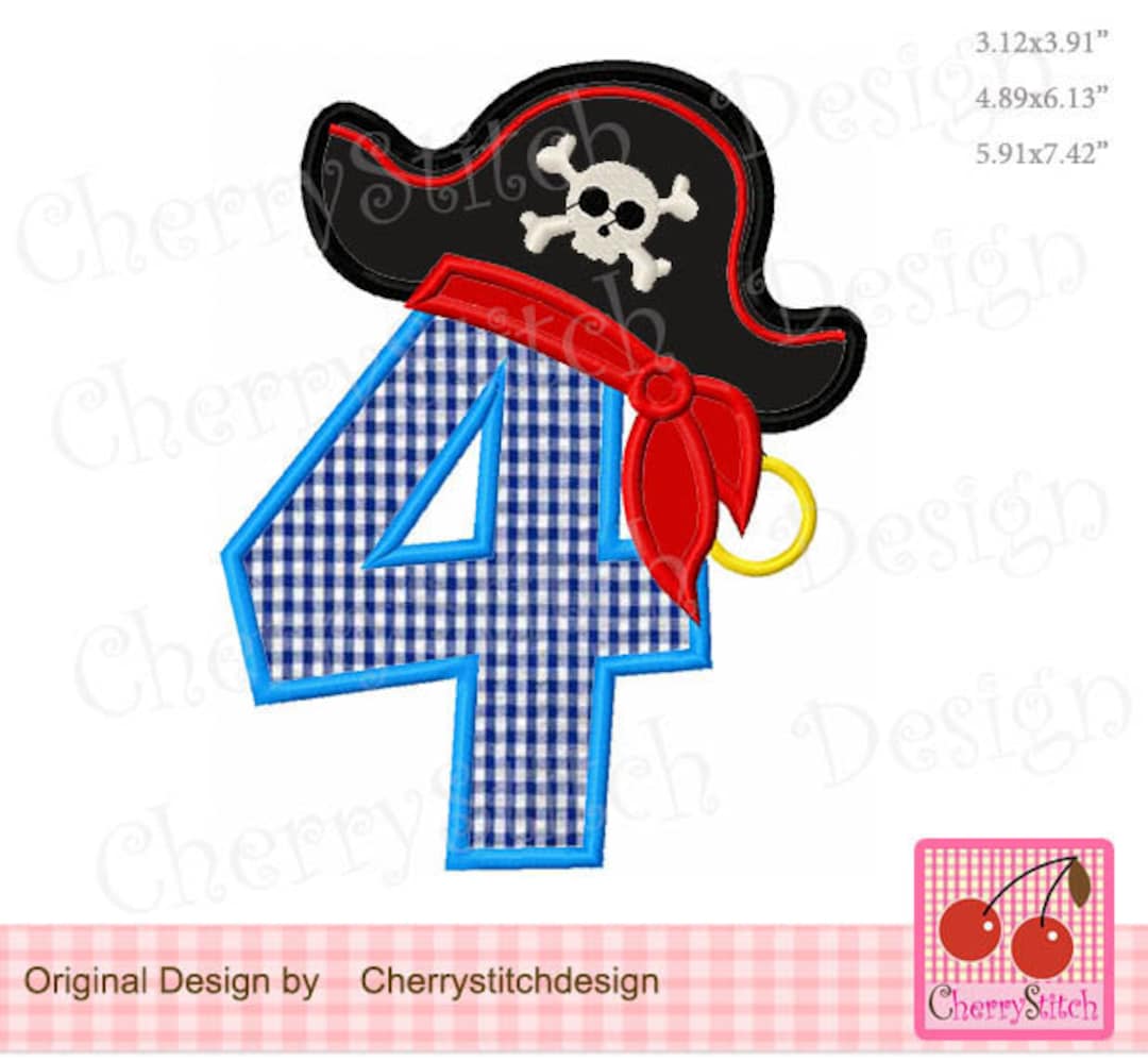 Pirate Number 4 Birthday Machine Embroidery Applique Design - Etsy
