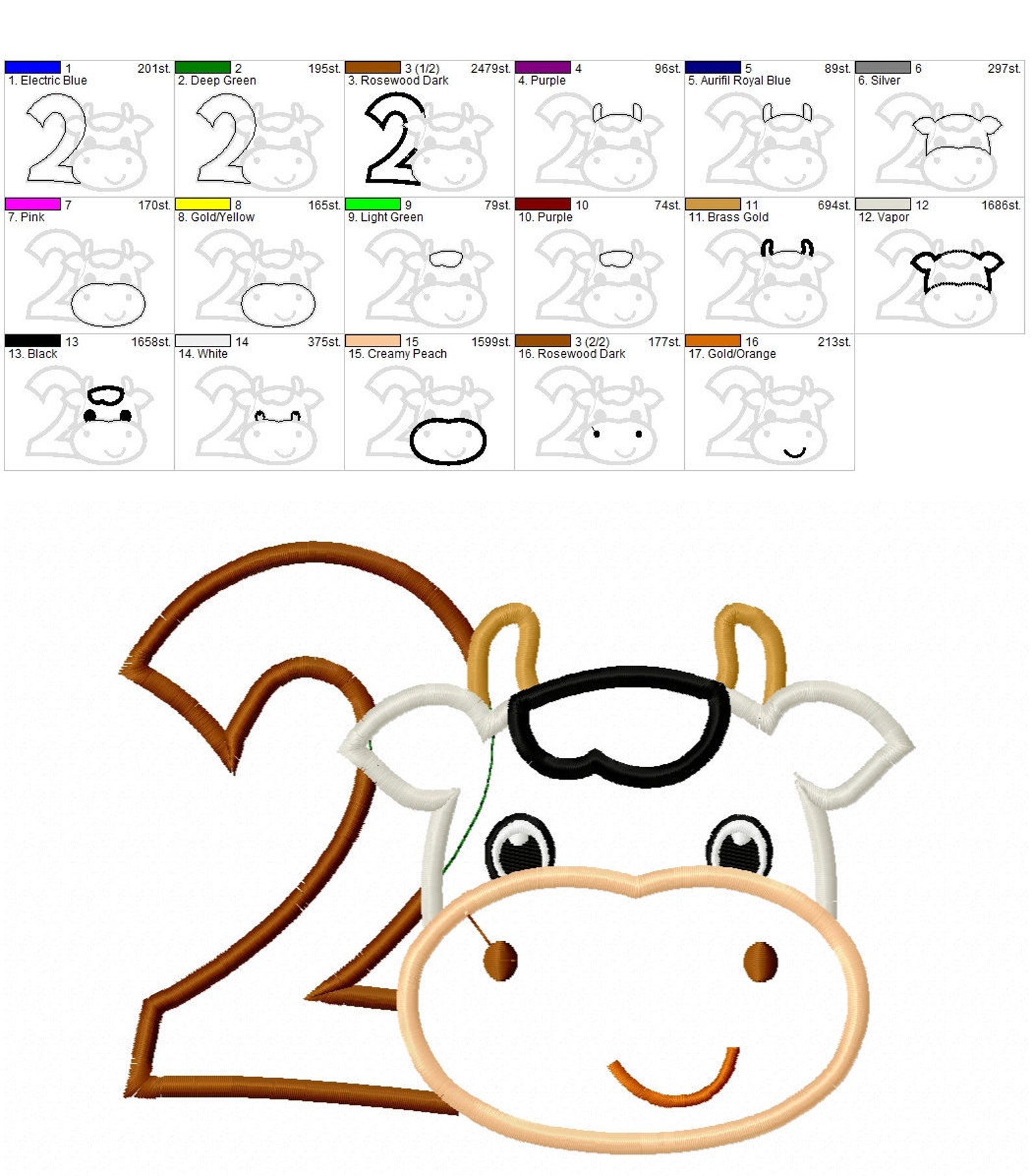 Cow Birthday Number 2 Machine Embroidery Applique ND79 - Etsy