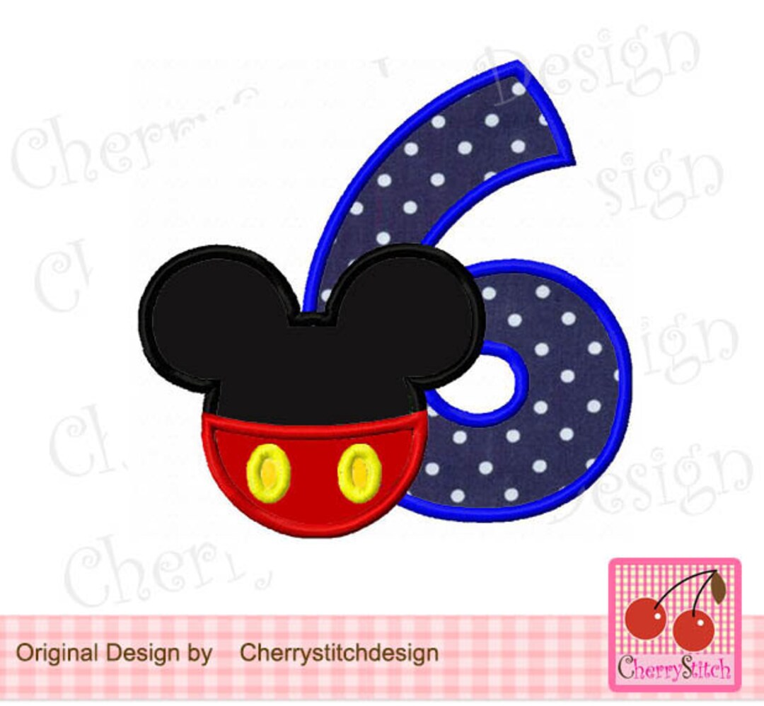 Mickey Applique Number 6 Mickey Birthday Machine Embroidery - Etsy