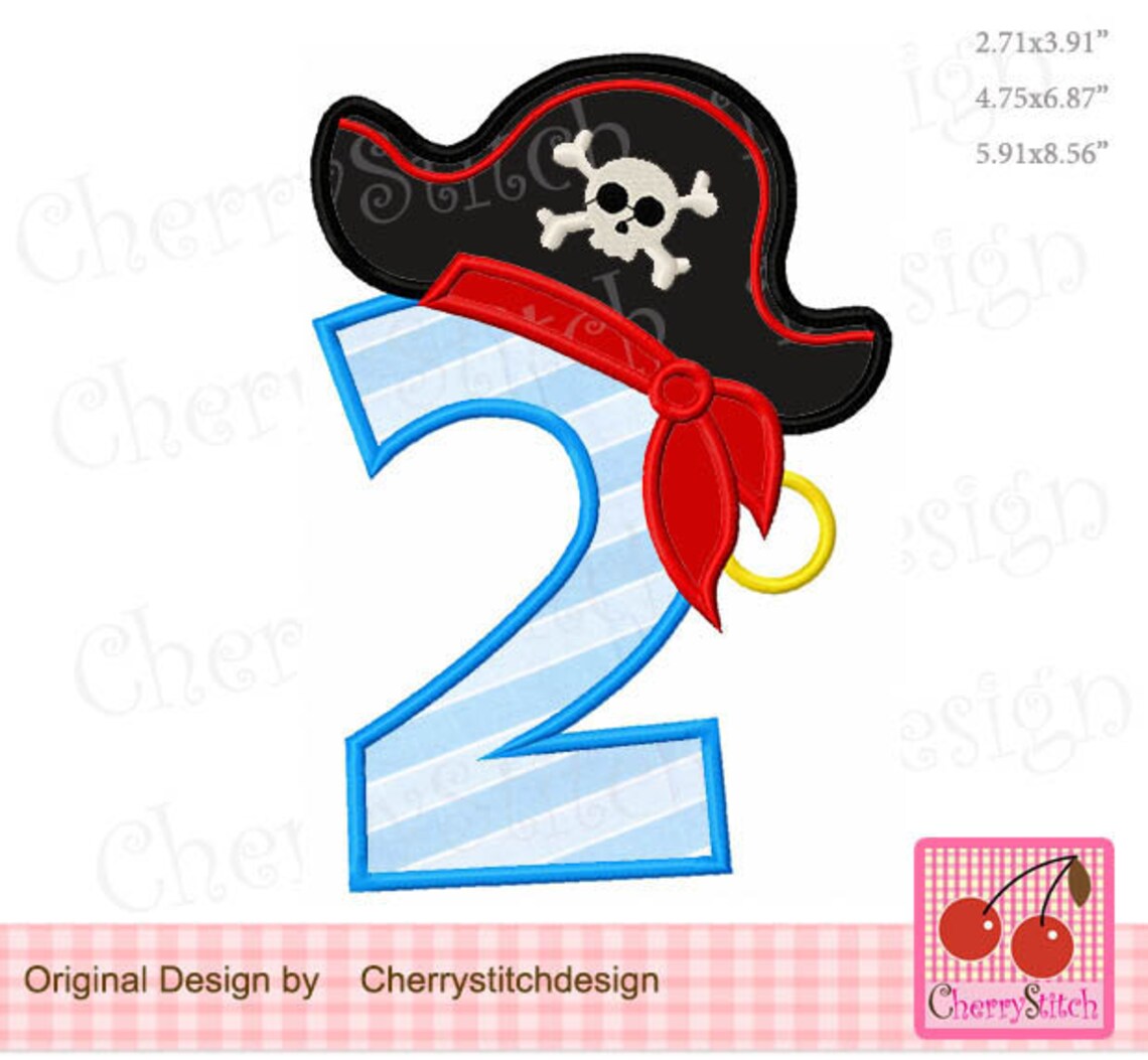 Pirate Number 2 Birthday Machine Embroidery Applique BIR0200 | Etsy