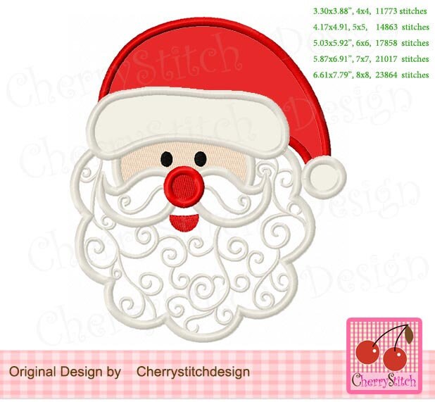 Christmas Santa Claus, Swirly Santa Face Machine Embroidery Applique - Etsy