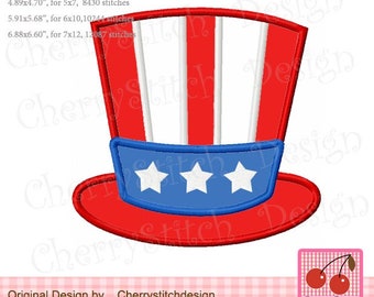 4th of July Uncle Sam Hat Applique Design. Patriotic Hat Applique. 4th ...