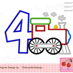 Train Number 4 Birthday Nubmer 4 Transportation Machine Embroidery ...