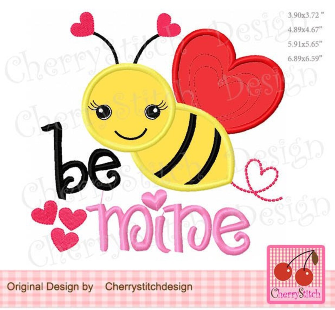 Be Mine, Valentine's Day Bee,bumb Bee Machine Embroidery Applique ...