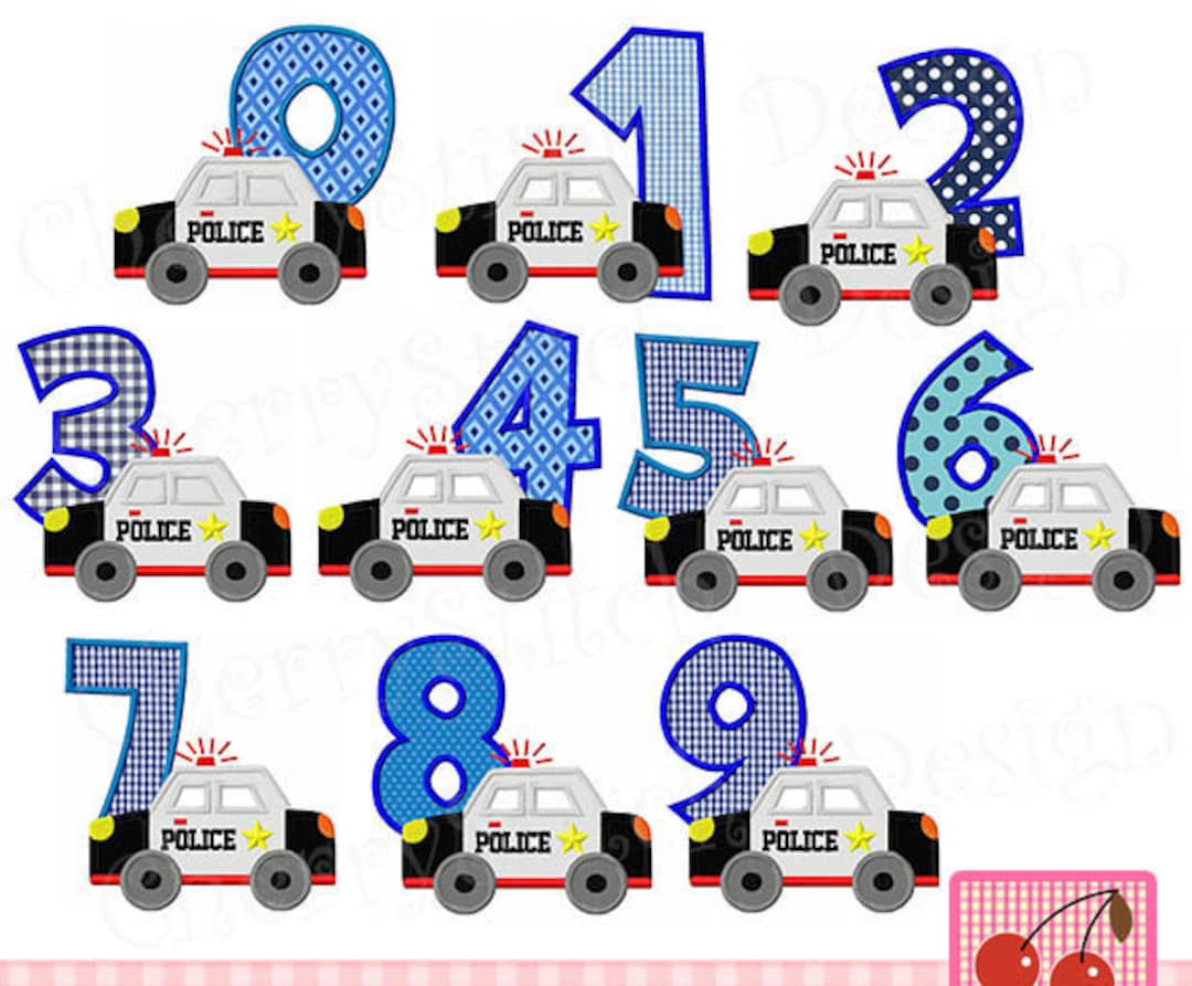 Police Car Numbers Set Machine Embroidery Applique - Etsy