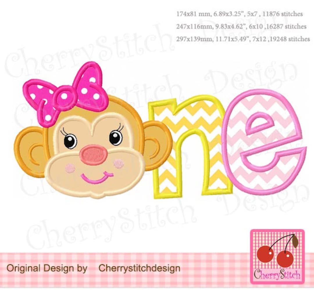 Monkey One Monkey Face One, Birthday One Machine Embroidery Applique ...