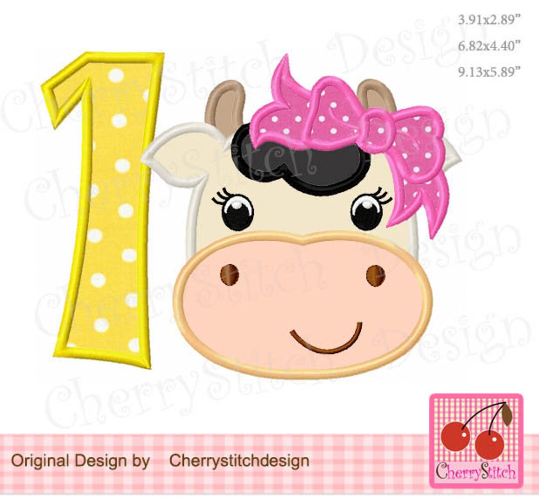 Cow Number 1 Cow With Bow Machine Embroidery Applique for 4x4, 5x7 and ...