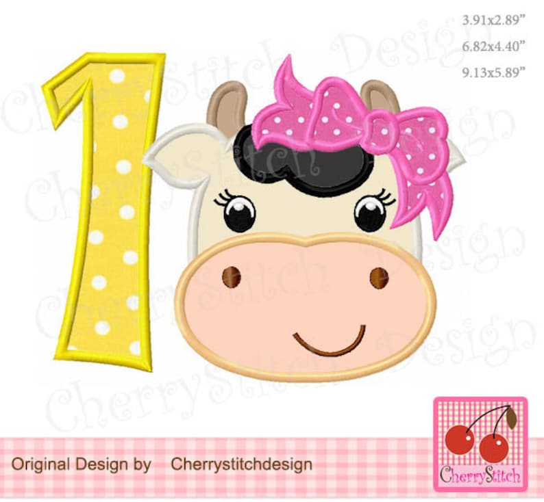 Cow Number 1 Cow With Bow Machine Embroidery Applique for - Etsy