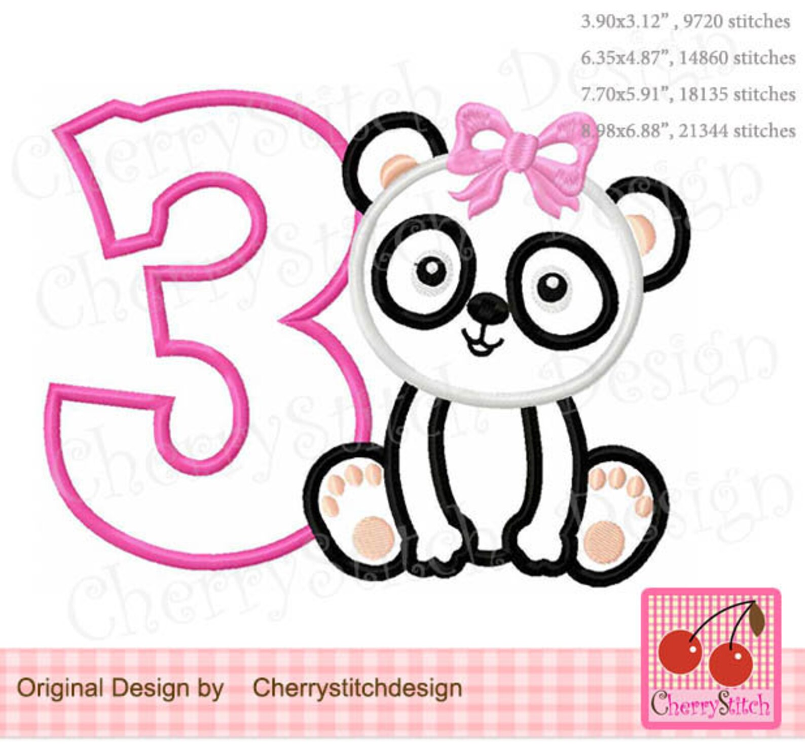 Panda Number 3 Panda Birthday Number 3 Machine Embroidery - Etsy