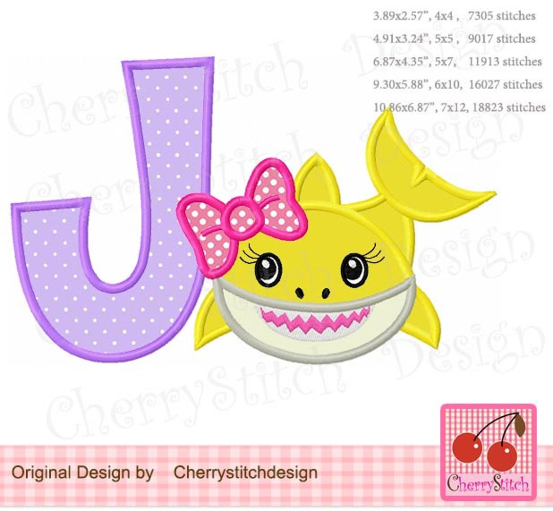 Shark Letter J, Shark Letter J Monogram J Machine Embroidery Applique ...