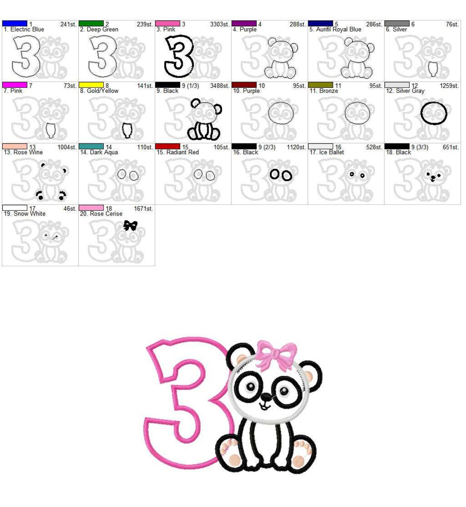 Panda Number 3 Panda Birthday Number 3 Machine Embroidery - Etsy