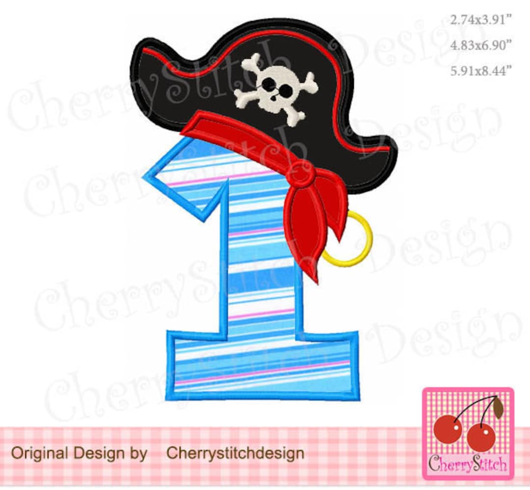 Pirate Number 1 Birthday Machine Embroidery Applique Design - for 4x4 ...
