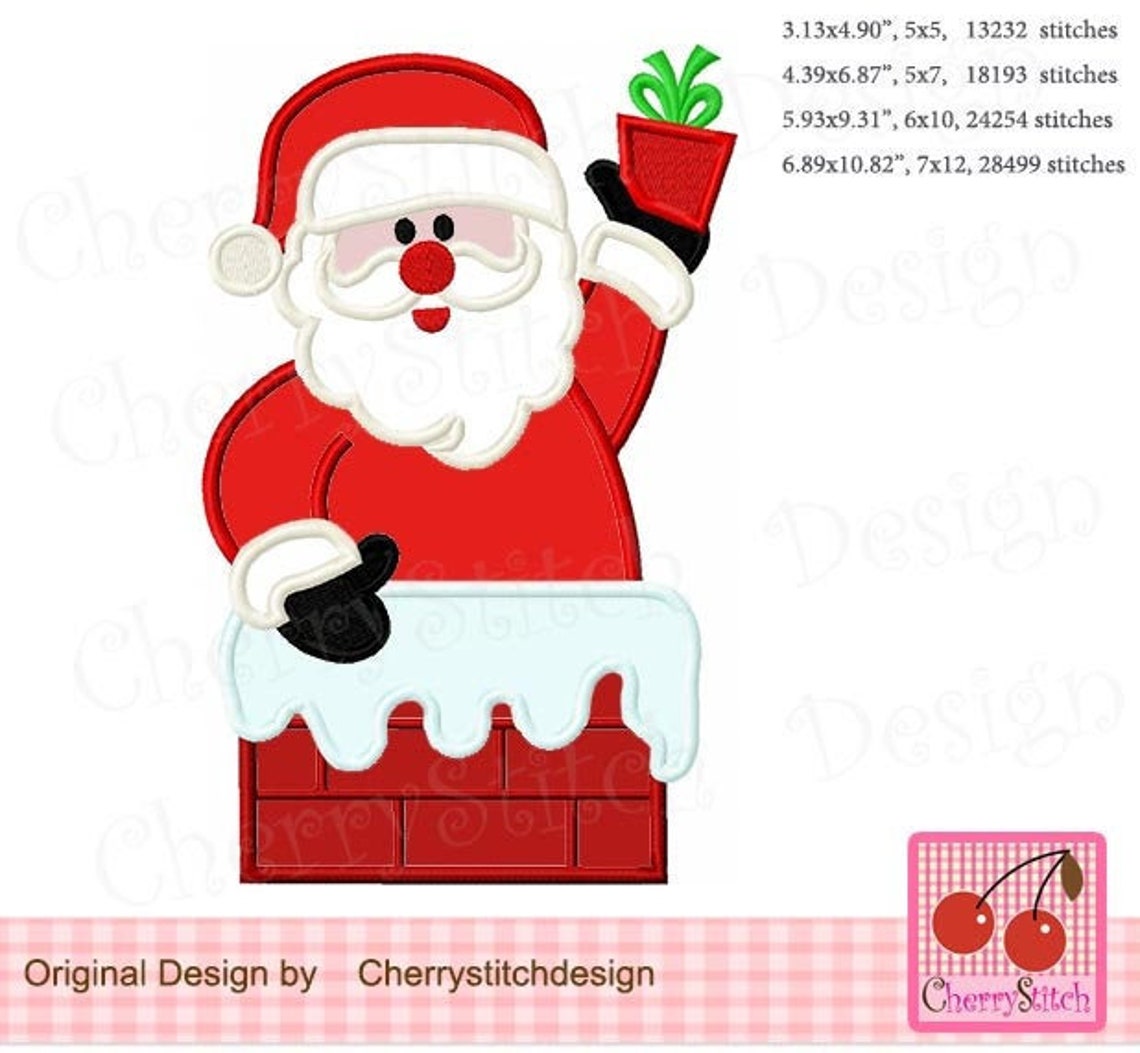 Christmas Santa Claus in Chimney Machine Embroidery Applique | Etsy