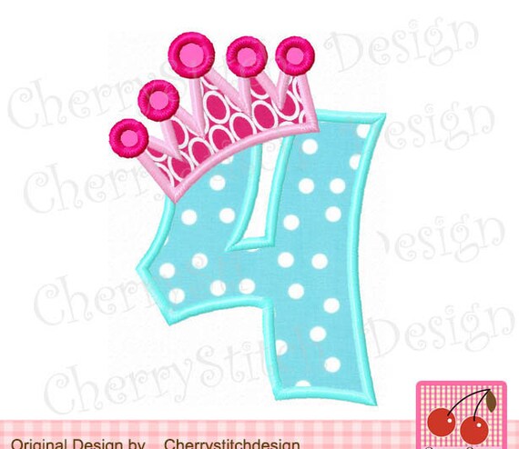Crown Number 4 Birthday number 4 embroidery applique design | Etsy