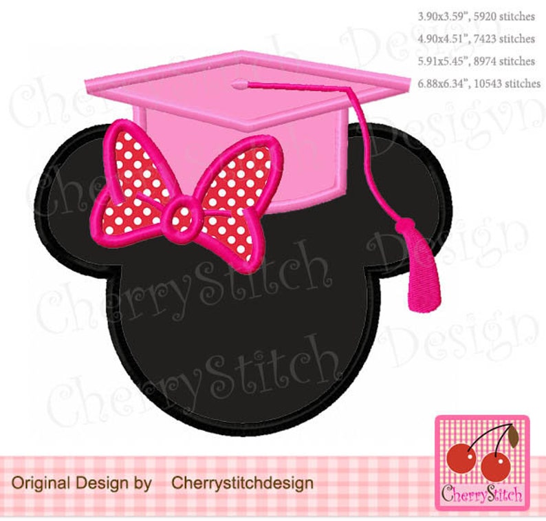 Graduation Embroidery, Graduation Cap Minnie Machine Embroidery ...