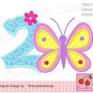 Butterfly Number 2 Birthday Number 2 Machine Embroidery Applique ...