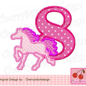 Horse Number 8 Birthday Machine Embroidery Applique - Etsy