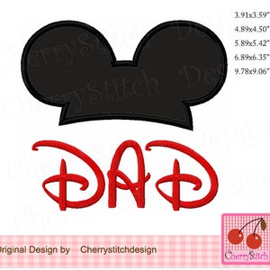 DAD Mickey DAD Father's Day Machine Embroidery Applique Design - 4x4 ...