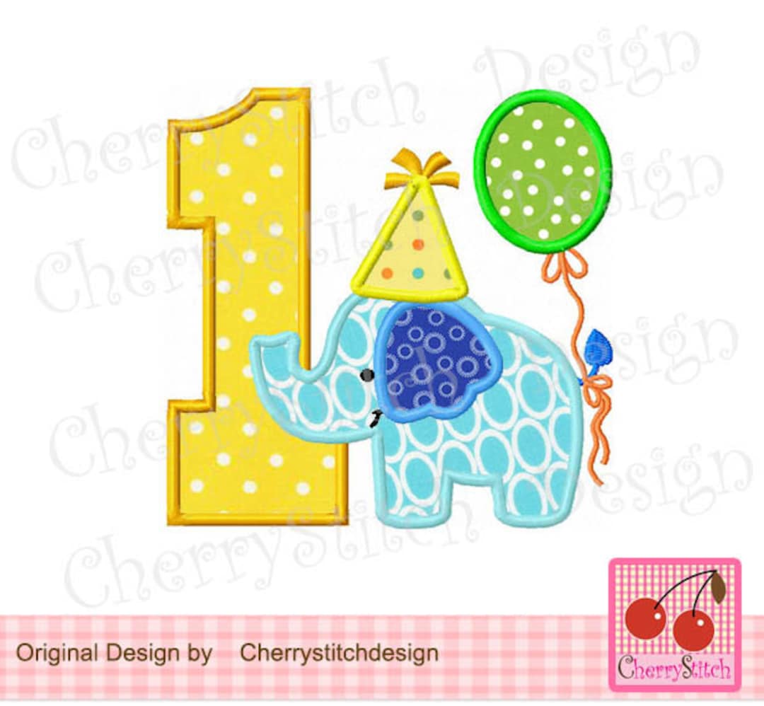 Birthday Elephant Number 1 Machine Embroidery Applique Design - Etsy
