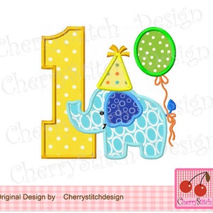 Birthday Elephant Number 1 Machine Embroidery Applique Design - Etsy