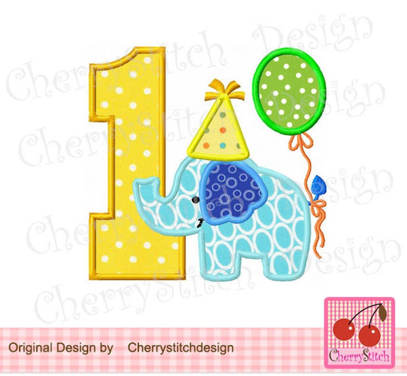 Birthday Elephant Number 1 Machine Embroidery Applique Design - Etsy