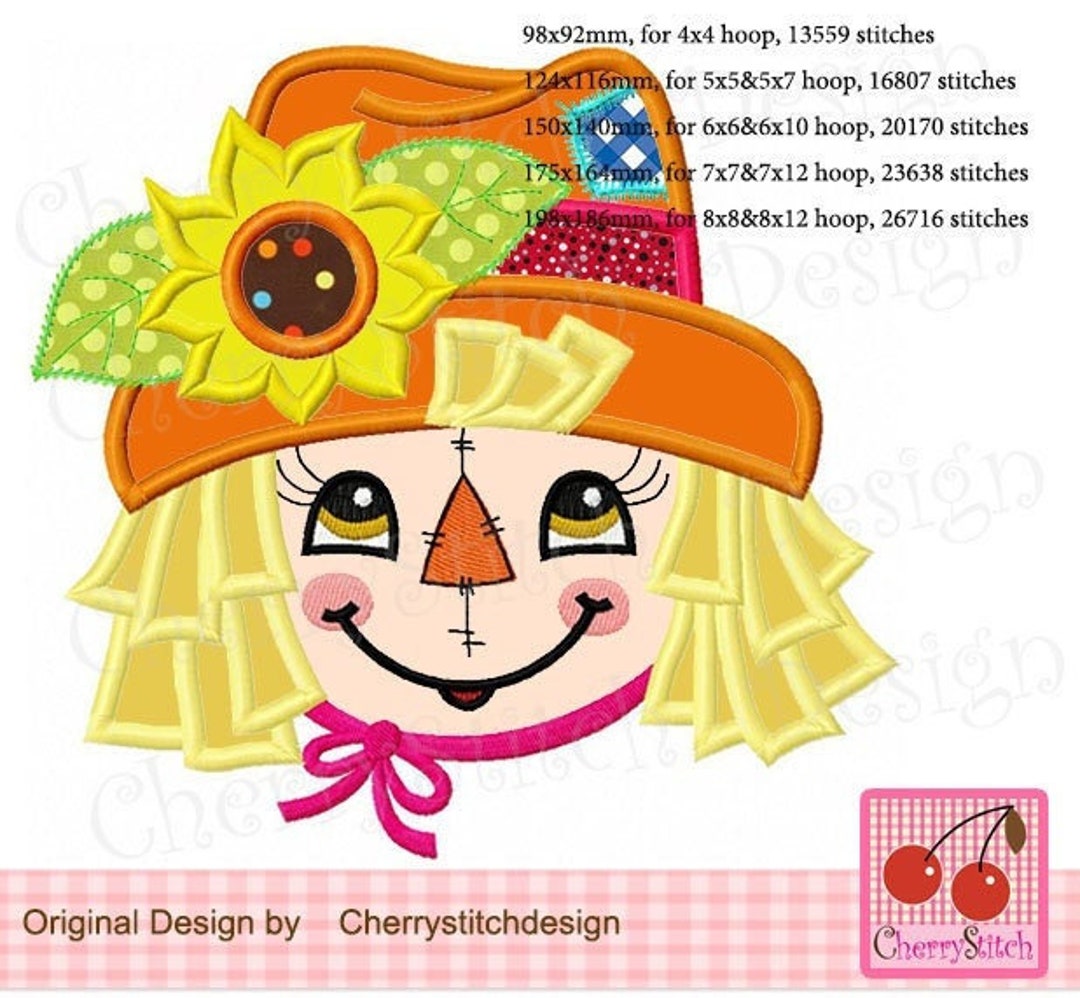 Fall Scarecrow Face Thanksgiving Party Machine Embroidery Applique ...