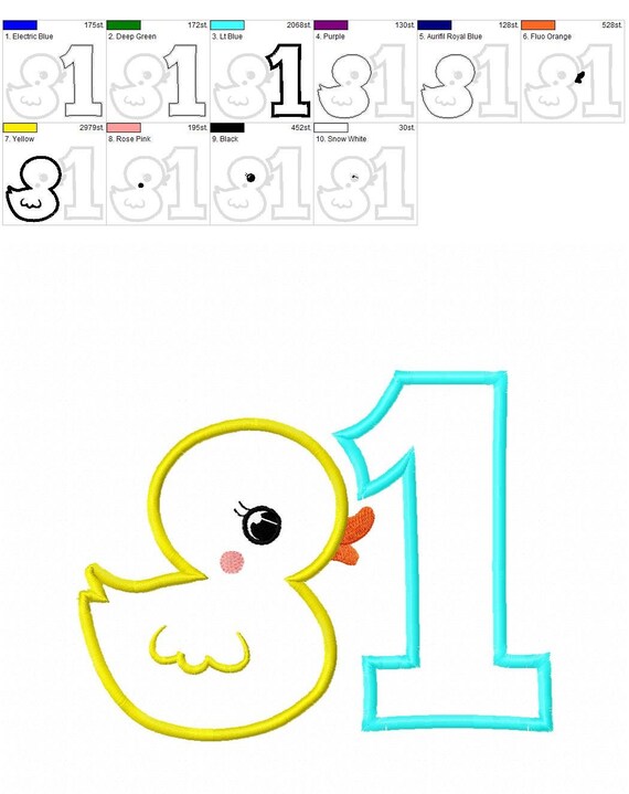 Duck Number 1 Baby 1 Month New Baby Machine Embroidery - Etsy