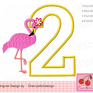 Flamingo Number 2 Birthday Machine Embroidery Design - Etsy