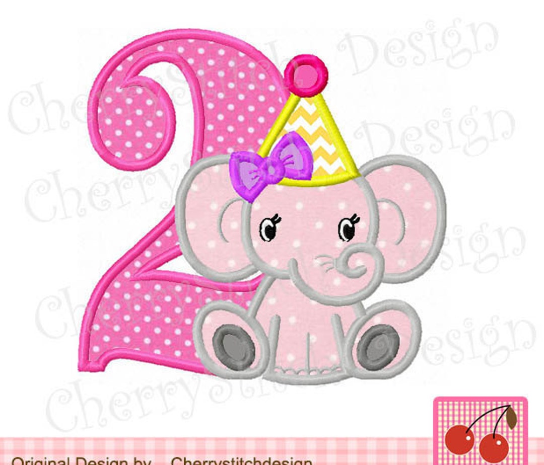 Embroidery Design Elephant Number 2 Birthday Animal Machine Embroidery ...