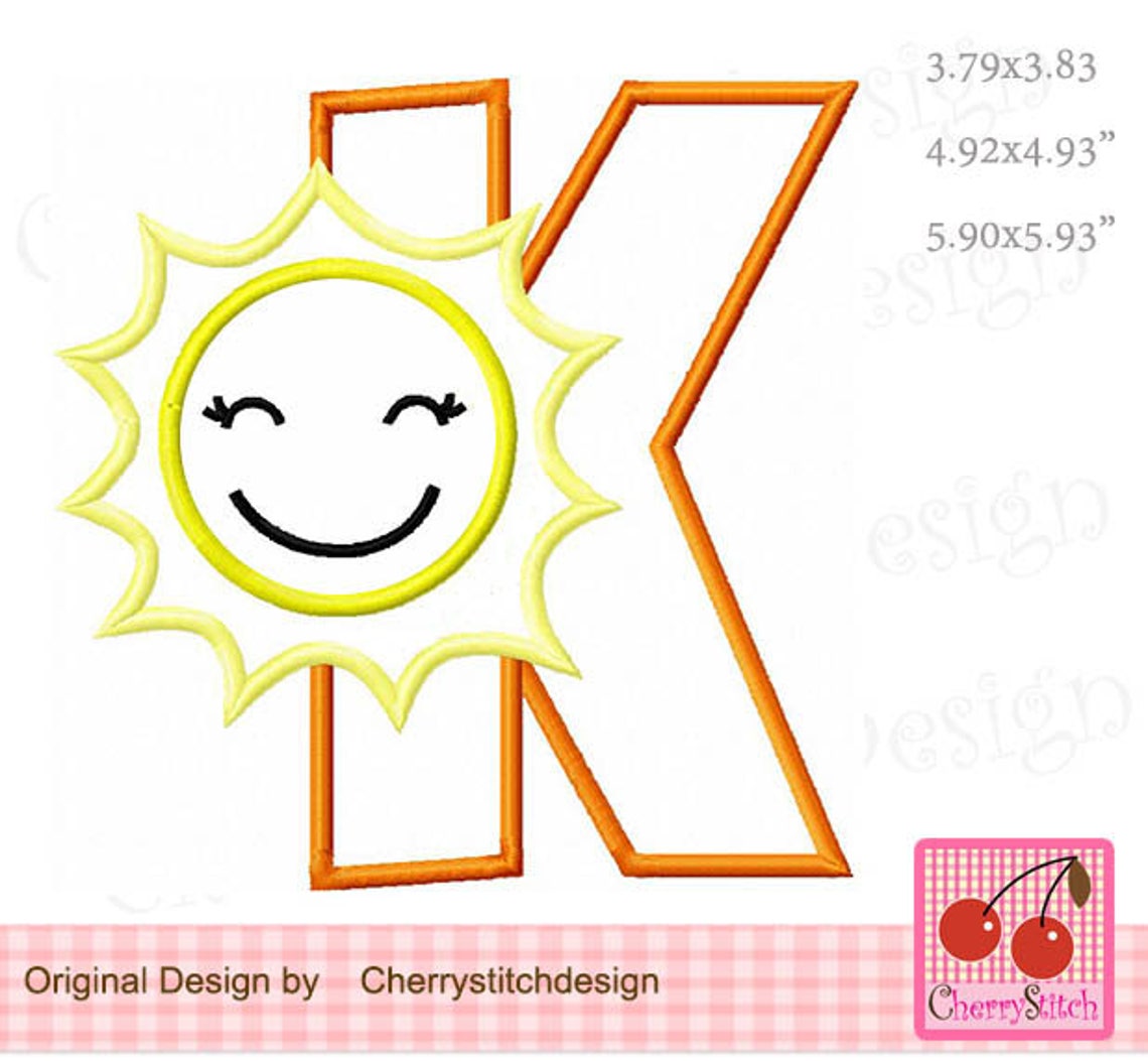 Sunshine Monogram K Letter K Sun Alphabet Applique | Etsy