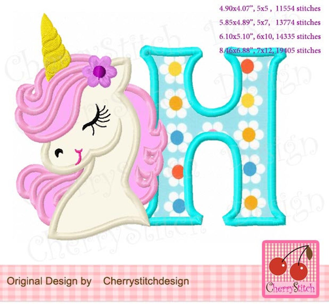 Monogram H Unicorn Monogram H Letter H Upper case H Machine | Etsy