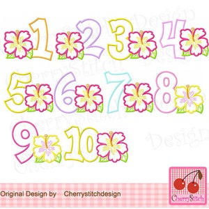 Hibiscus Flower Numbers 1-10, Birthday Numbers Machine Embroidery ...