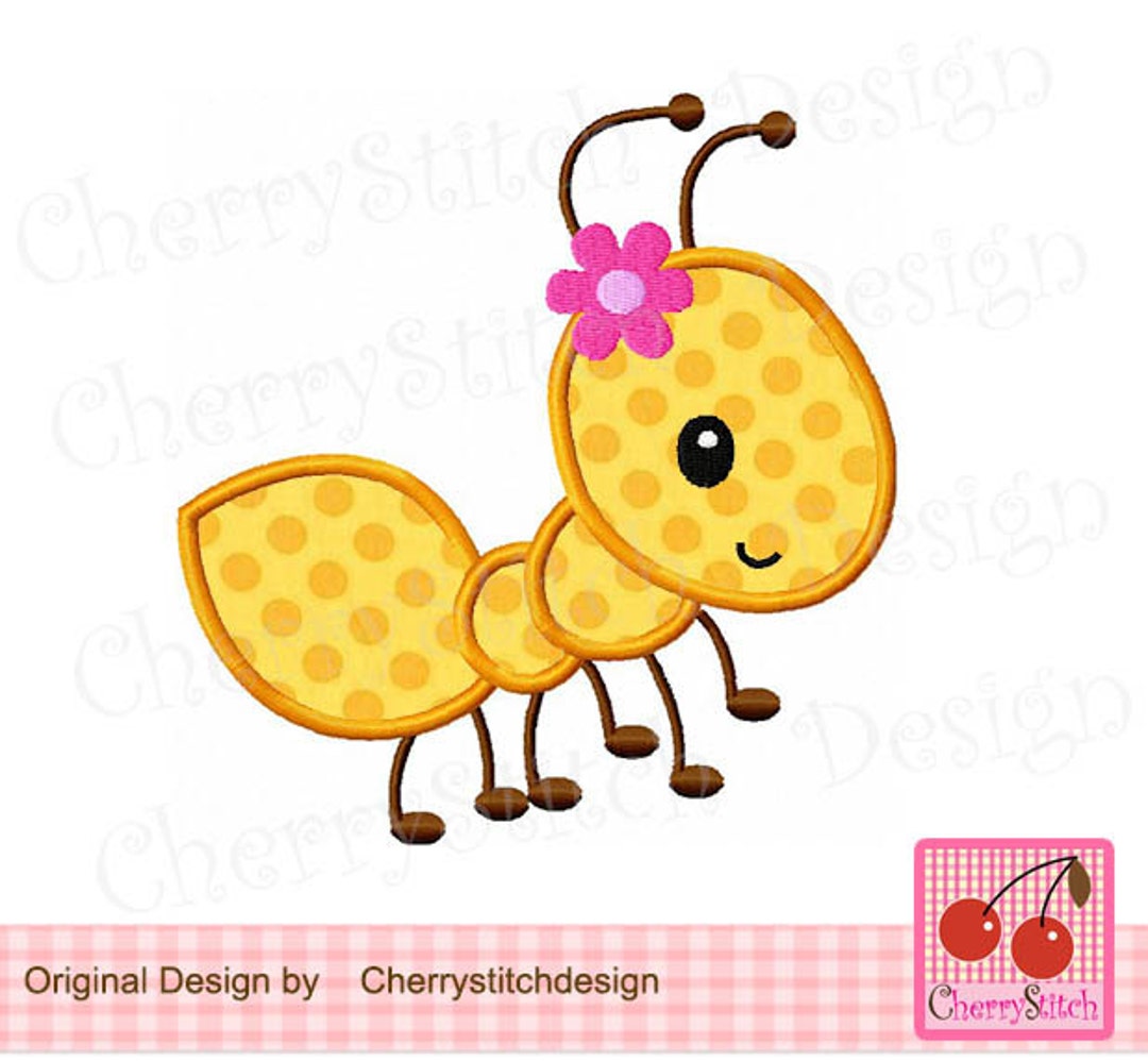 Ant With Flower Machine Embroidery Applique - Etsy
