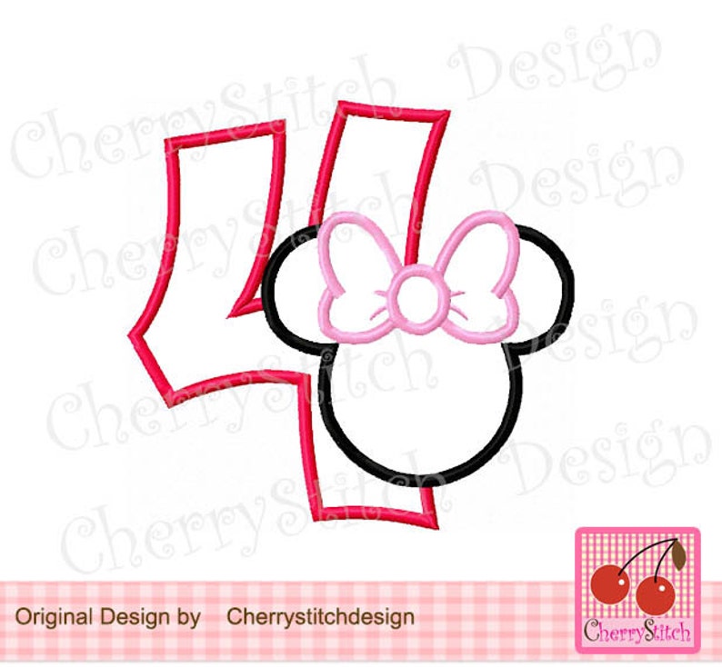 Minnie Number 4 Birthday Embroidery Applique Design | Etsy