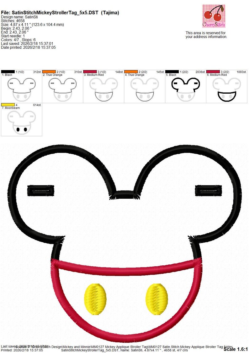 Mickey Mouse Ears Stroller Tag - Machine Applique Design (instant ...