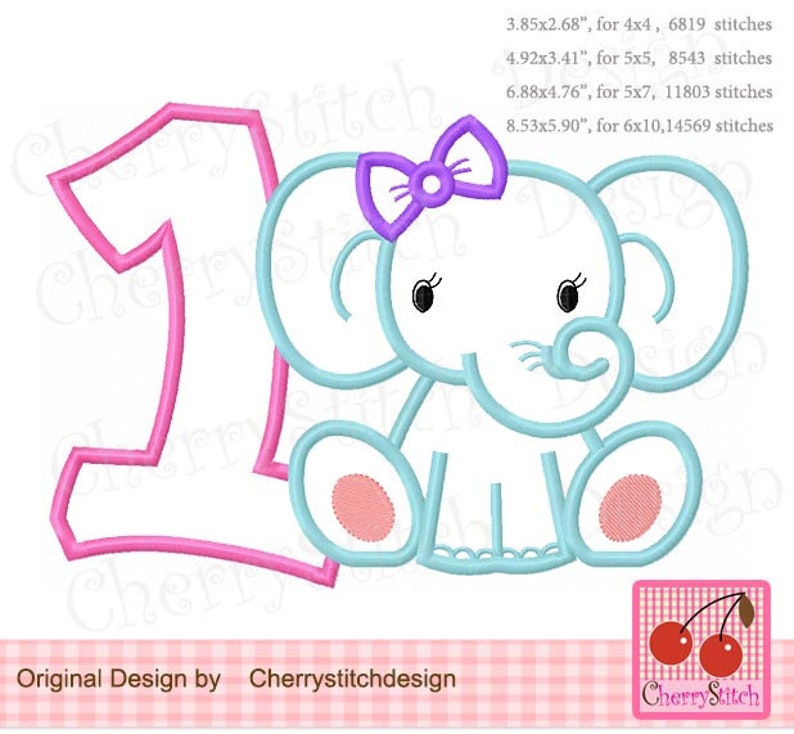 Baby Elephant Number 1 Birthday Machine Embroidery Applique | Etsy