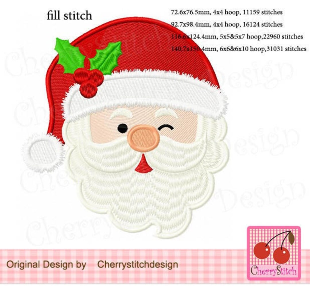 Christmas Santa Claus Face Fill Stitch Machine Embroidery - Etsy