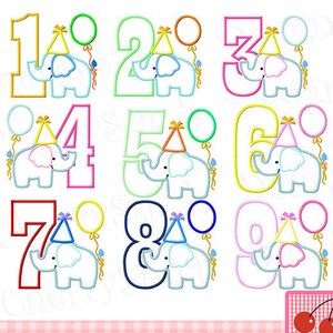 Elephant Numbers Birthday Machine Embroidery Applique - Etsy