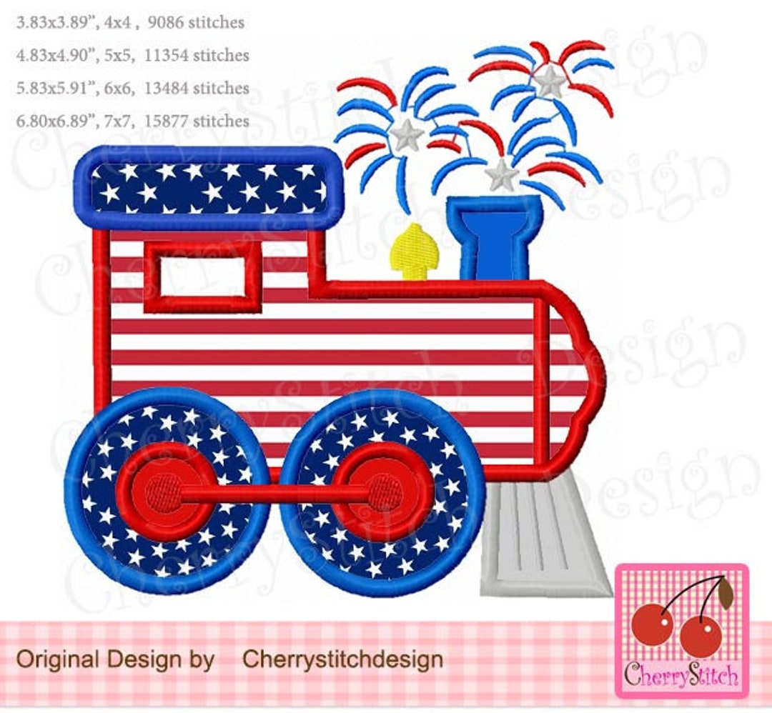 Train 4th of July Firework Train Transportation Machine Embroidery ...