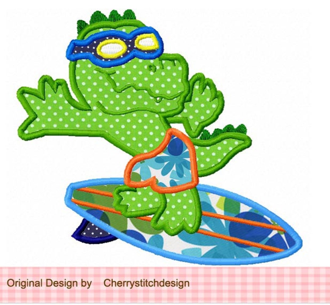 Alligator Surfing Machine Embroidery Applique Design 02 - Etsy