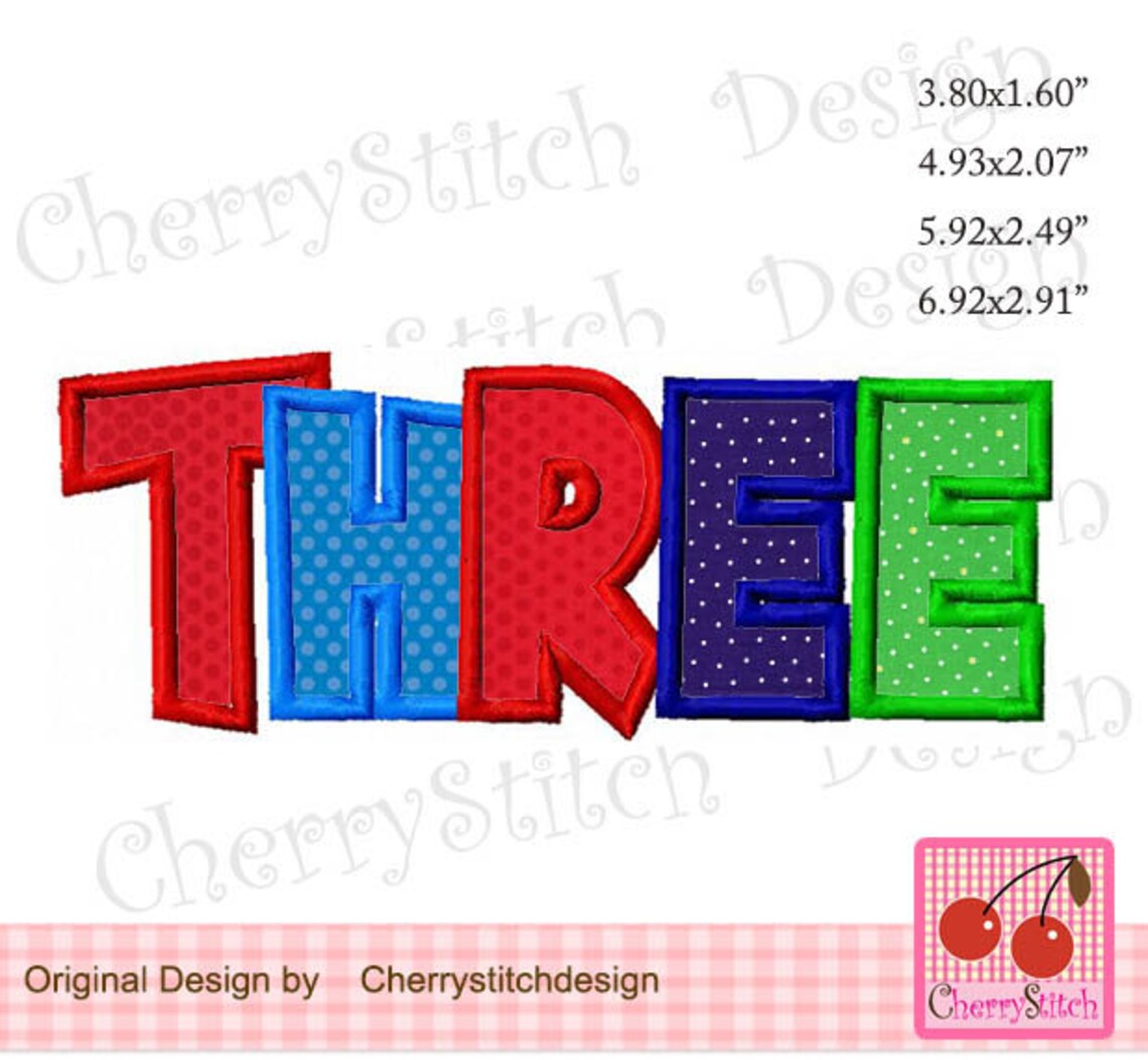Birthday THREE Machine Embroidery Applique Design BIR0019 - Etsy