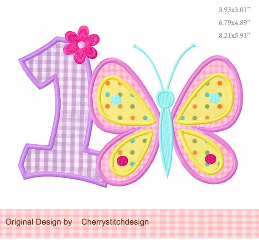 Butterfly Applique, 1st Birthday, Number 1 Machine Embroidery Applique ...