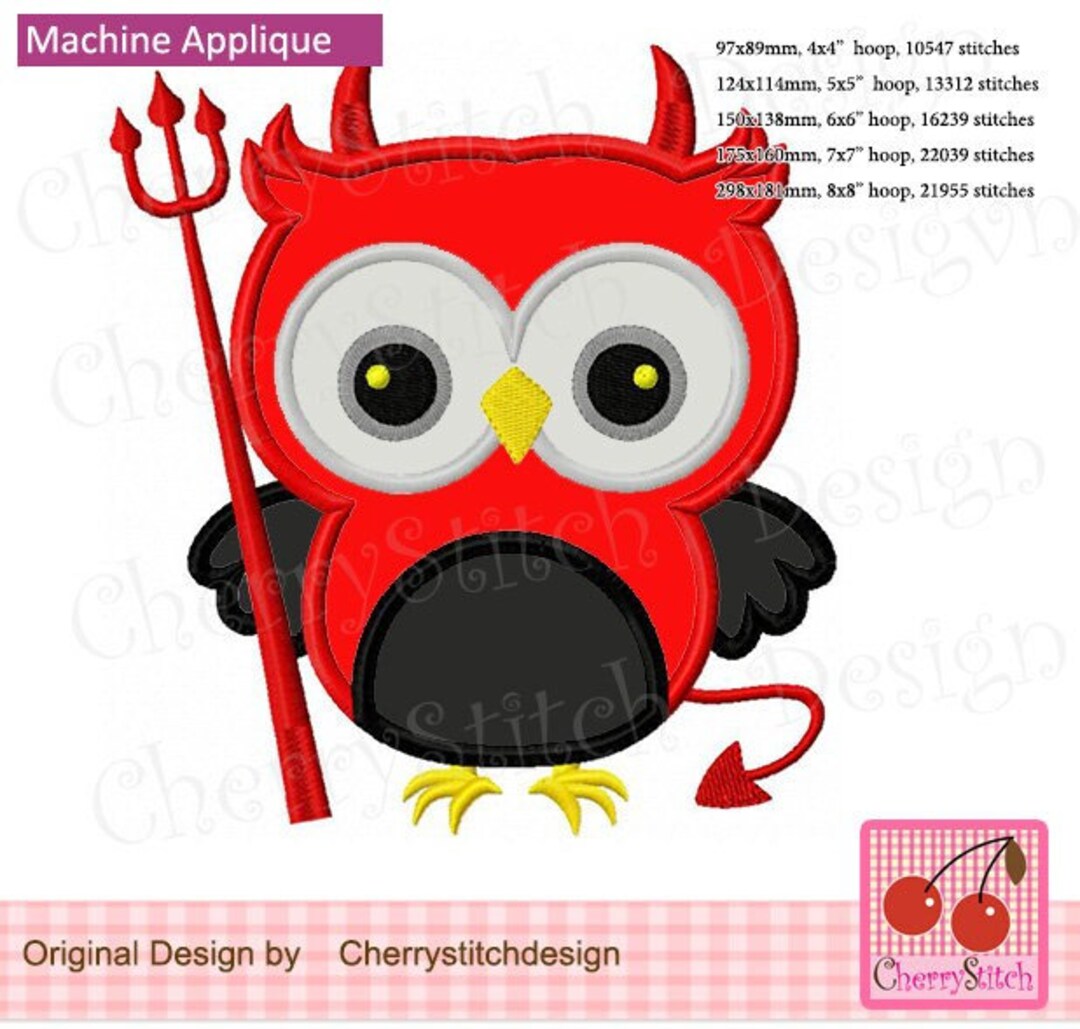 Halloween Red Devil Spooky Owl Machine Applique - Etsy